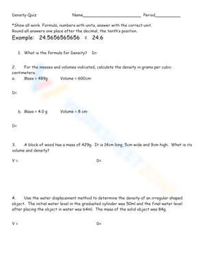 Free Printable Density Worksheets - Density of Matters