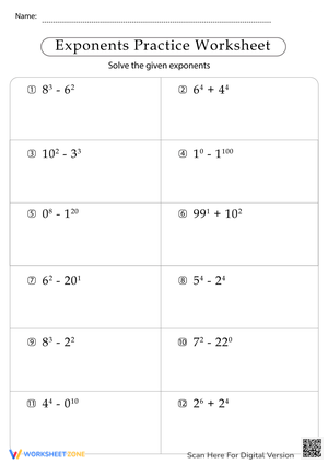 Grade 7 Exponent Rules Review Worksheets 2024