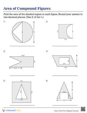 Find the Area of the Shaded Region Worksheets With Answers