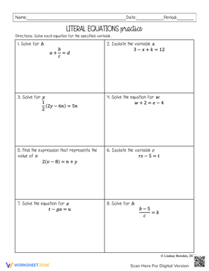 Free Printable Solving Literal Equations Worksheets