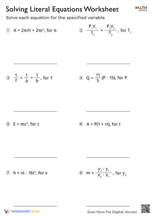 Free Printable Solving Literal Equations Worksheets