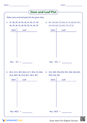 Free Printable Stem and Leaf Plot Worksheets For Teaching