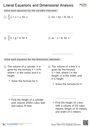 Free Printable Solving Literal Equations Worksheets