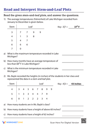Free Printable Stem and Leaf Plot Worksheets For Teaching