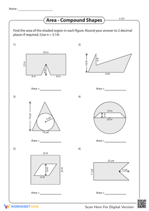 Find the Area of the Shaded Region Worksheets With Answers