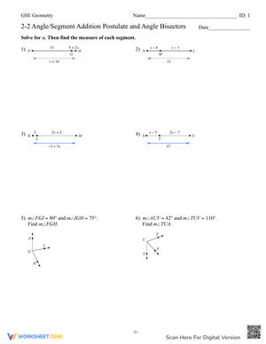 Grade 6 Segment Addition Postulate Worksheets 2024