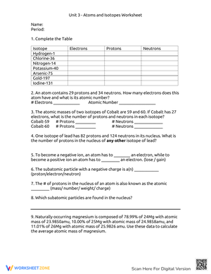 Free Printable Isotope Practice Worksheets for Students