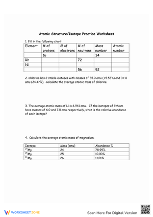 Free Printable Isotope Practice Worksheets for Students