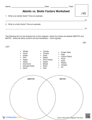 Free Printable Abiotic vs Biotic Factors Worksheets