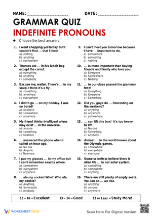 Grade 5 Indefinite Pronouns Worksheets 2024