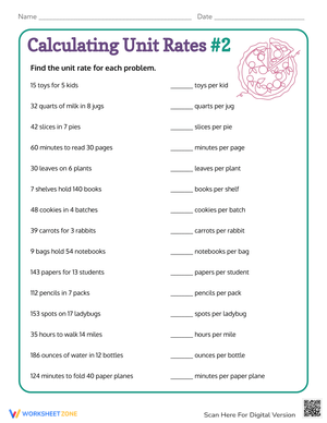 Unit Rates Worksheets 2024