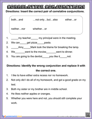 Grade 5 Correlative Conjunctions Worksheets 2024