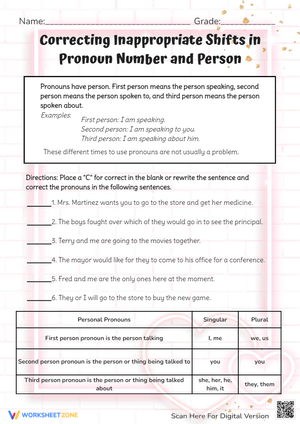 Grade 5 Correcting Shifts in Pronoun Number and Person Worksheets 2024