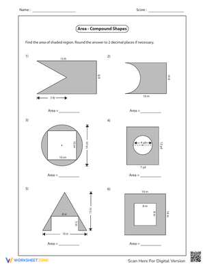Grade 7 Area of Compound Shapes Worksheets 2024
