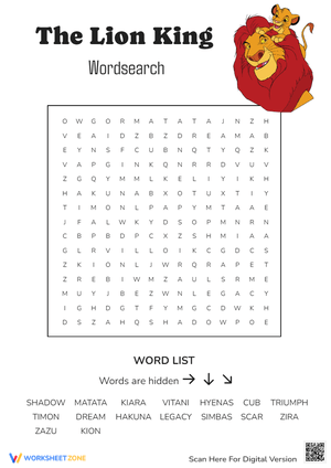 Printable & Online The Lion King Word Search Collection