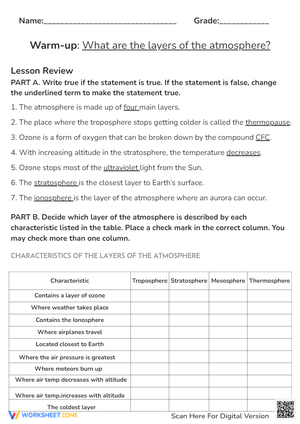Free Printable Atmospheric Layers Worksheets for Students